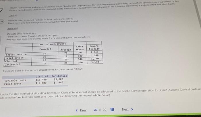 Solved 7 Seven Parker and operater Steve Septic Service and | Chegg.com
