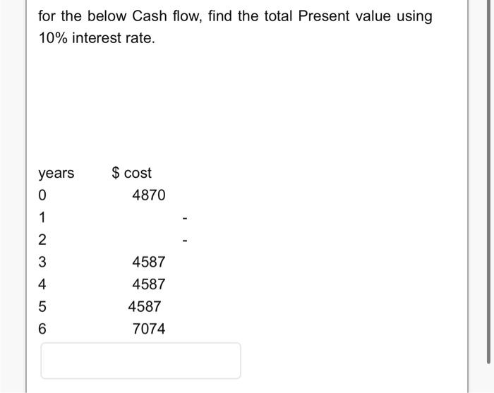Solved for the below Cash flow, find the total Present value | Chegg.com