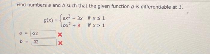 Solved Find numbers a and b such that the given function g | Chegg.com