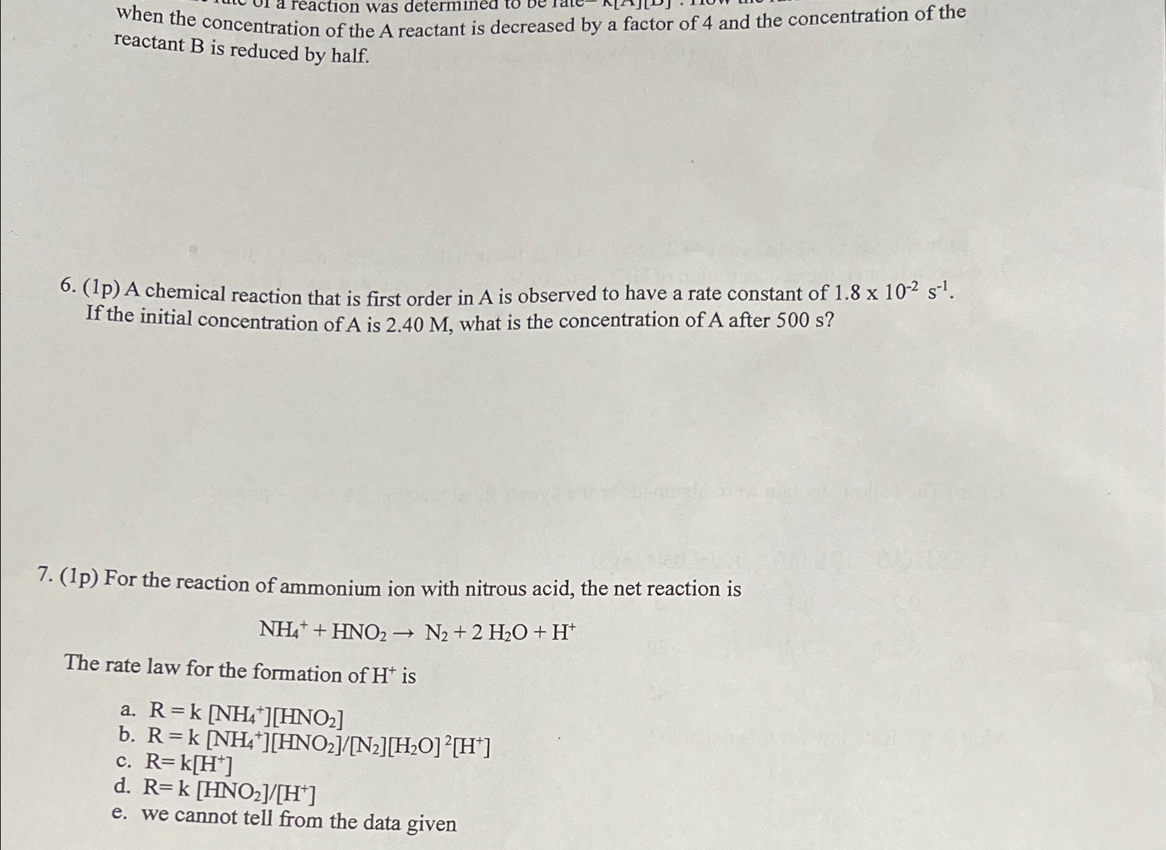 Solved when the concentration of the A reactant is decreased | Chegg.com