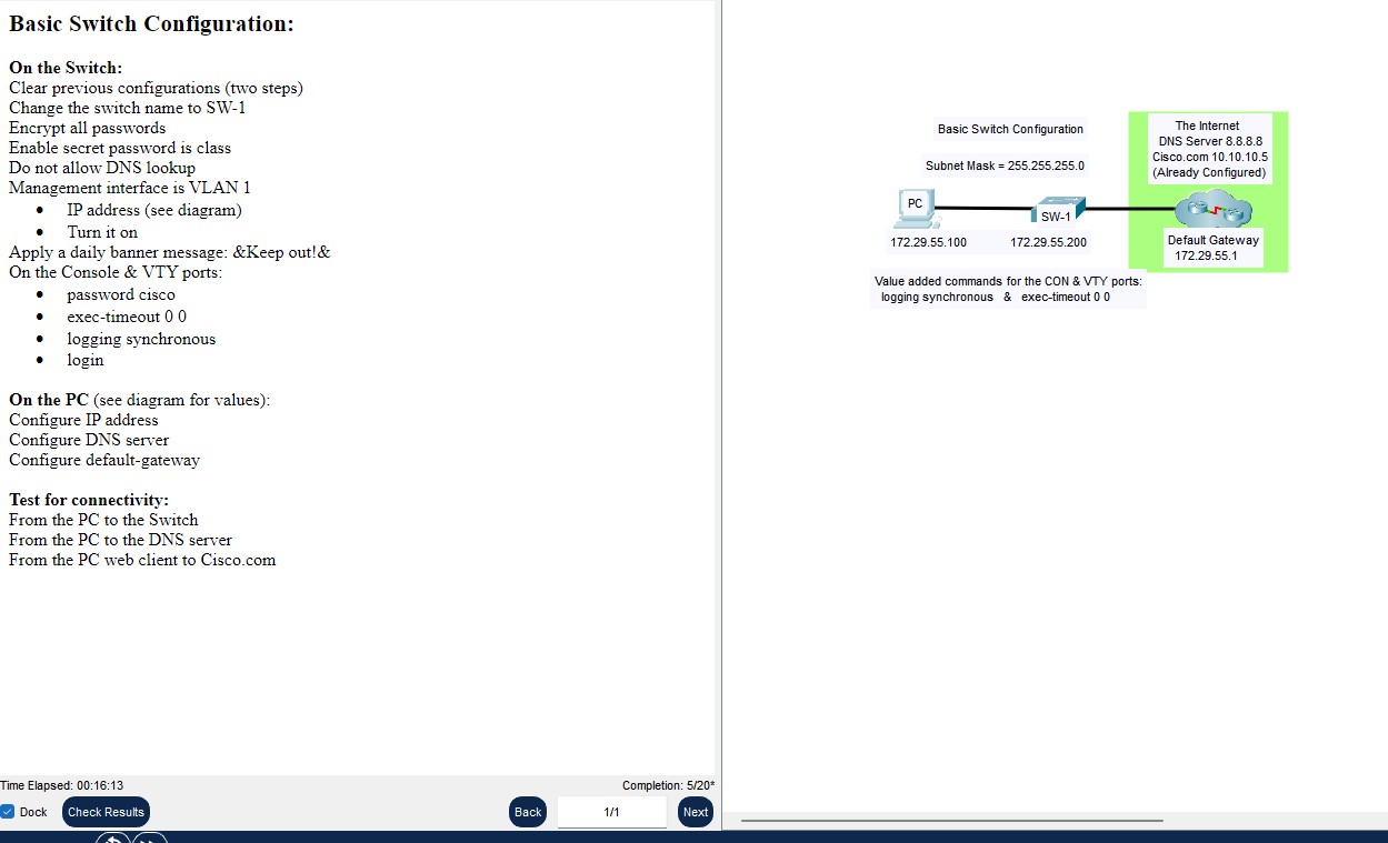 Solved Basic Switch Configuration on The Switch Clear
