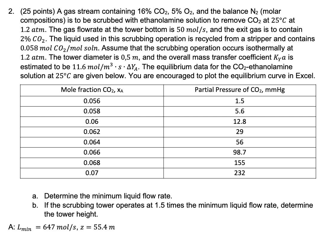 Solved (25 ﻿points) ﻿A gas stream containing 16%CO2,5%O2, | Chegg.com