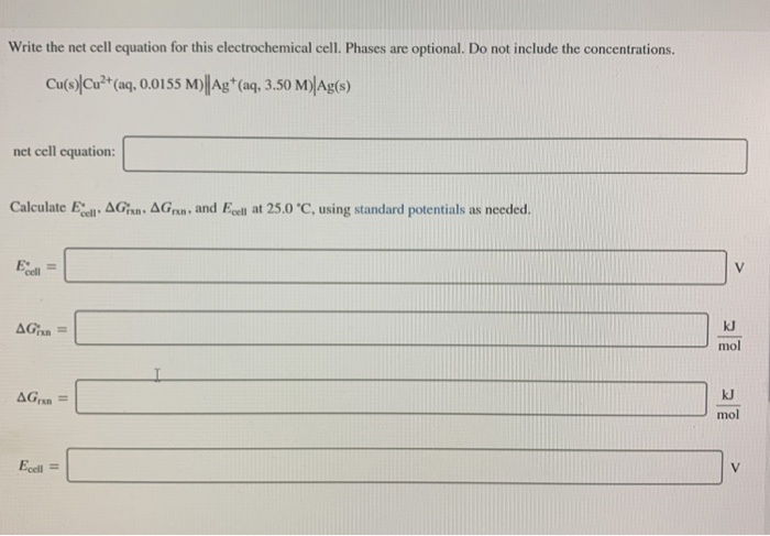 Solved Write the net cell equation for this electrochemical | Chegg.com