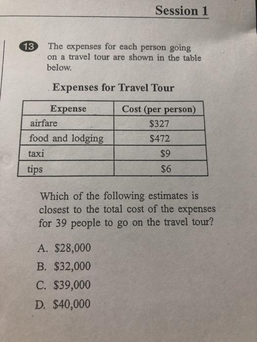 Solved Session 1 13 The expenses for each person going on a | Chegg.com