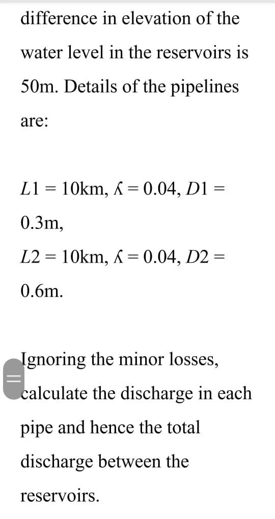 Solved difference in elevation of the water level in the | Chegg.com