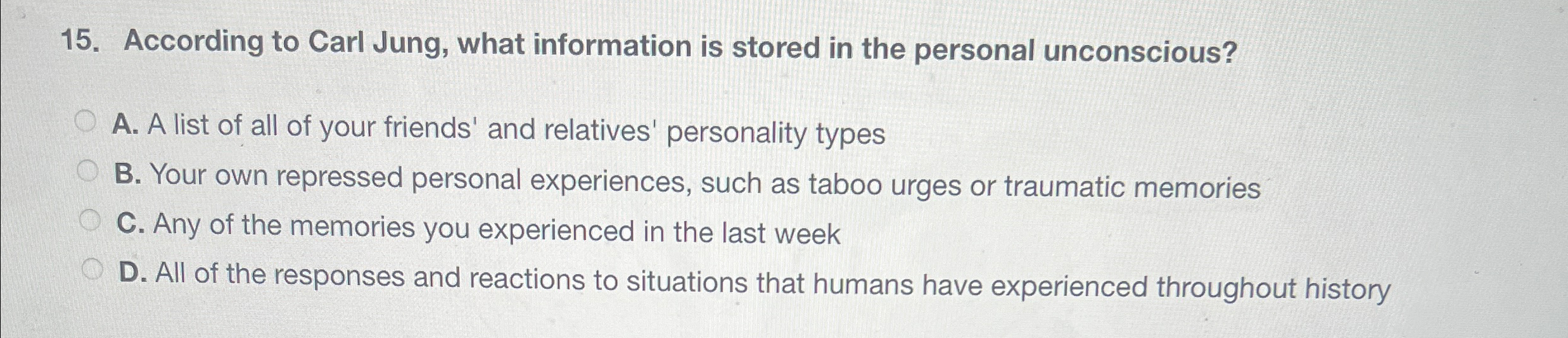 Solved According to Carl Jung, what information is stored in | Chegg.com