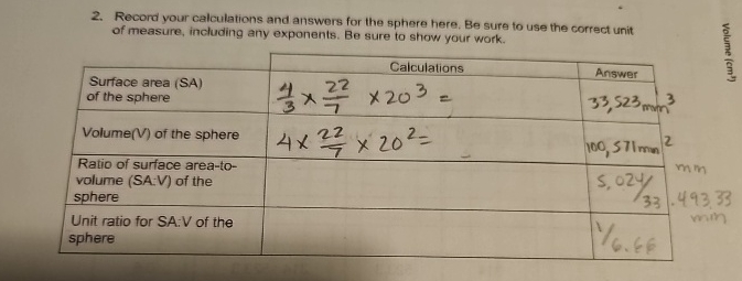 Solved Record your calculations and answers for the sphere | Chegg.com