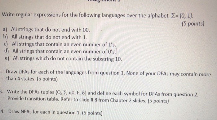 Solved Write Regular Expressions For The Following Languages