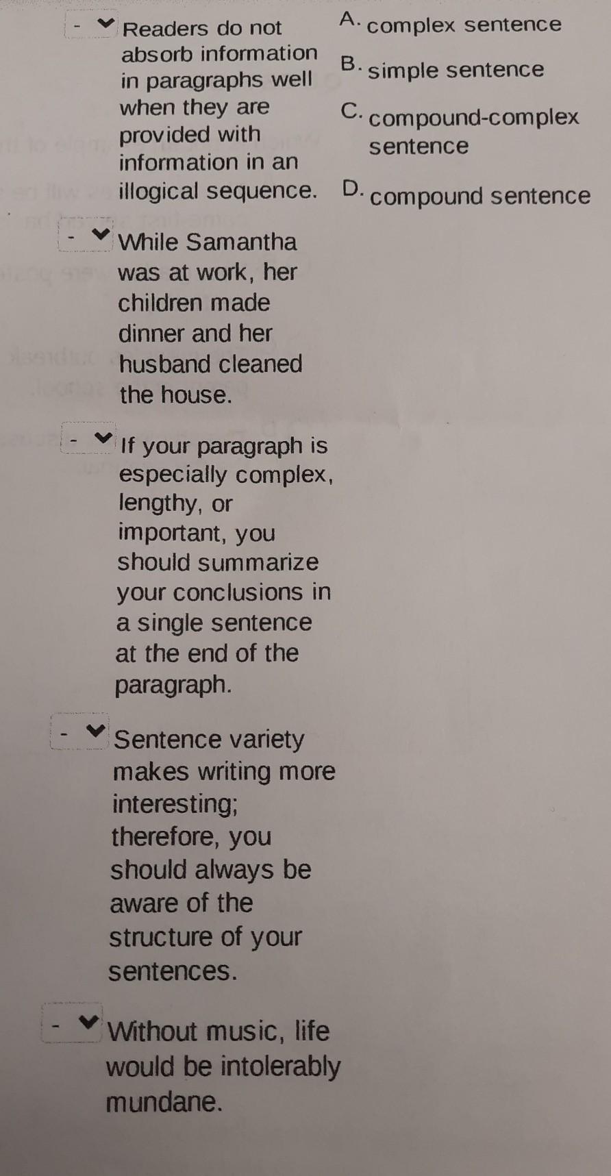 Solved A. Readers do not complex sentence absorb information | Chegg.com