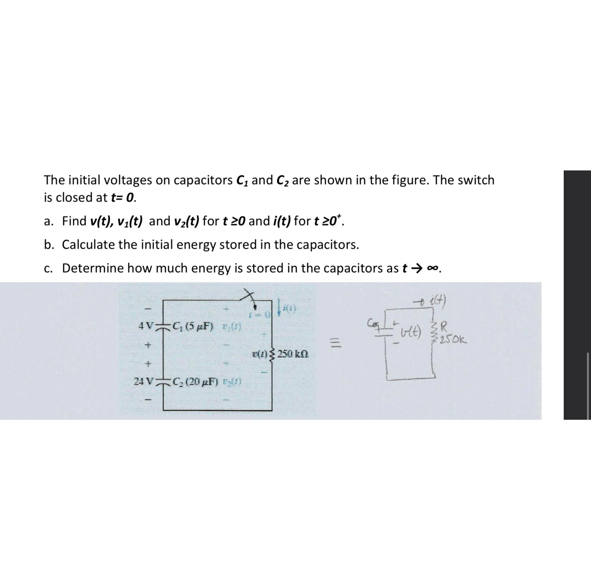 Solved The initial voltages on capacitors C1 ﻿and C2 ﻿are | Chegg.com