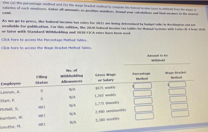 Use (a) ﻿the percentage method and (b) ﻿the | Chegg.com