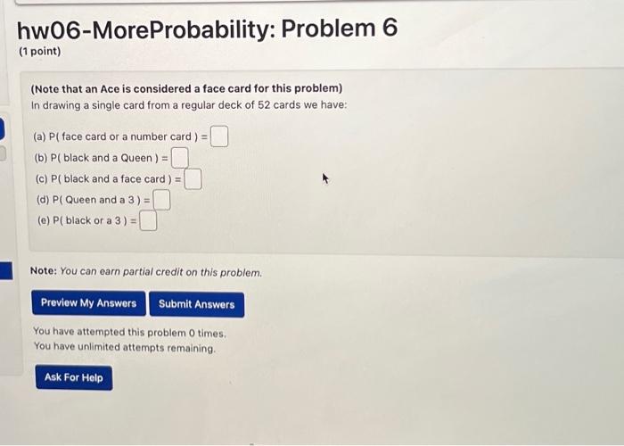 Solved hw06-MoreProbability: Problem (1 point) (Note that an | Chegg.com