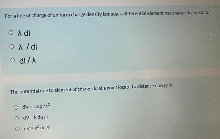 Solved For a line of charge of uniform charge density | Chegg.com