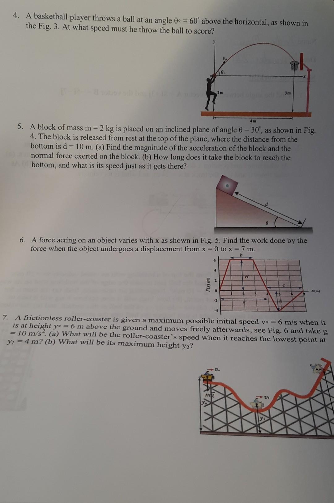 Solved 4. A basketball player throws a ball at an angle 0o = | Chegg.com
