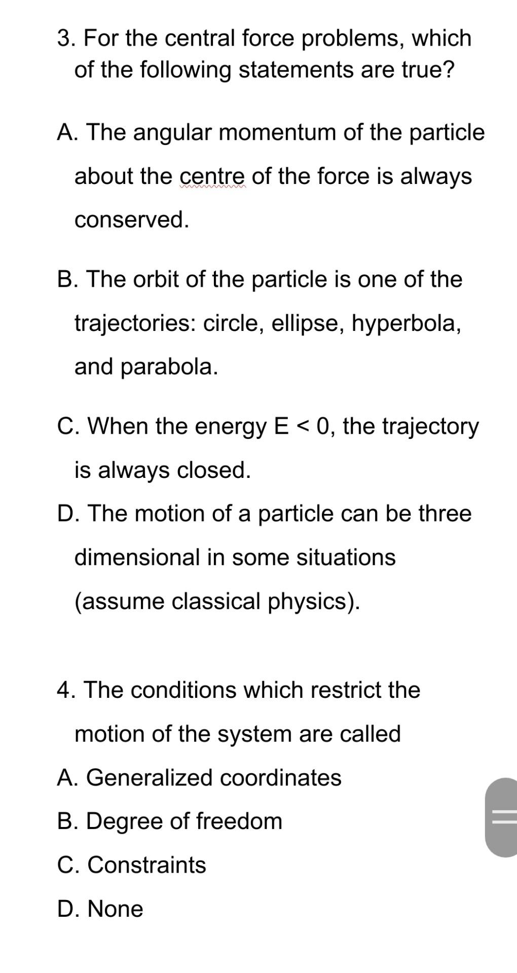 Solved 3. For the central force problems, which of the | Chegg.com