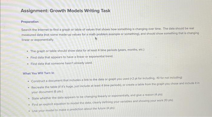 Assignment: Growth Models Writing Task Preparation | Chegg.com