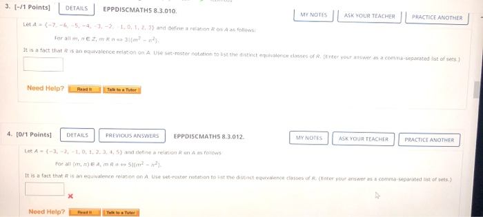 Solved Let A = {-3, -2, -1,0, 1, 2, 3, 4, 5, 6) and define a | Chegg.com