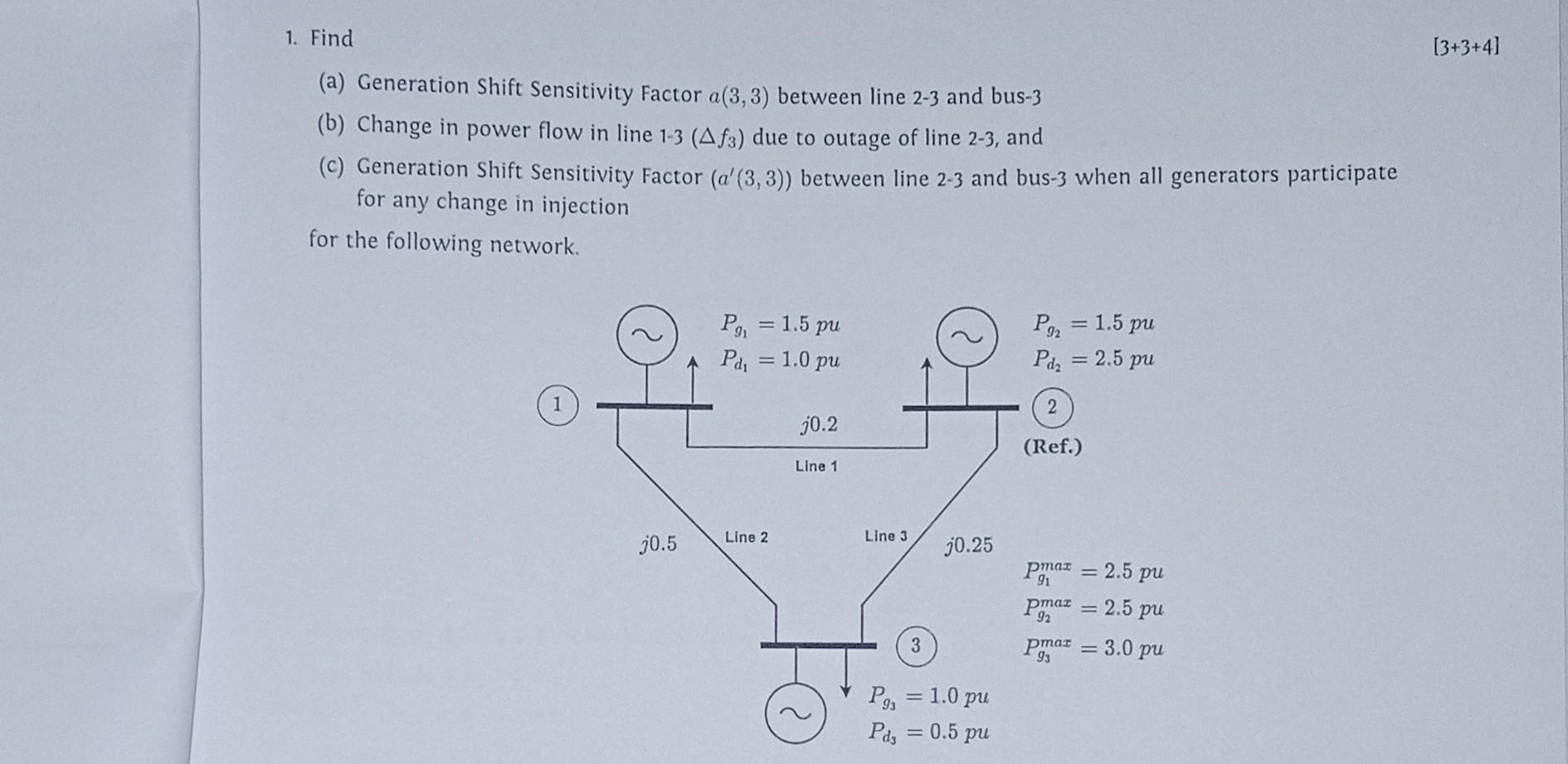 Solved 1. Find (a) Generation Shift Sensitivity Factor | Chegg.com
