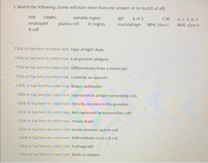 Solved 3. Match the following: (some will have more than one | Chegg.com