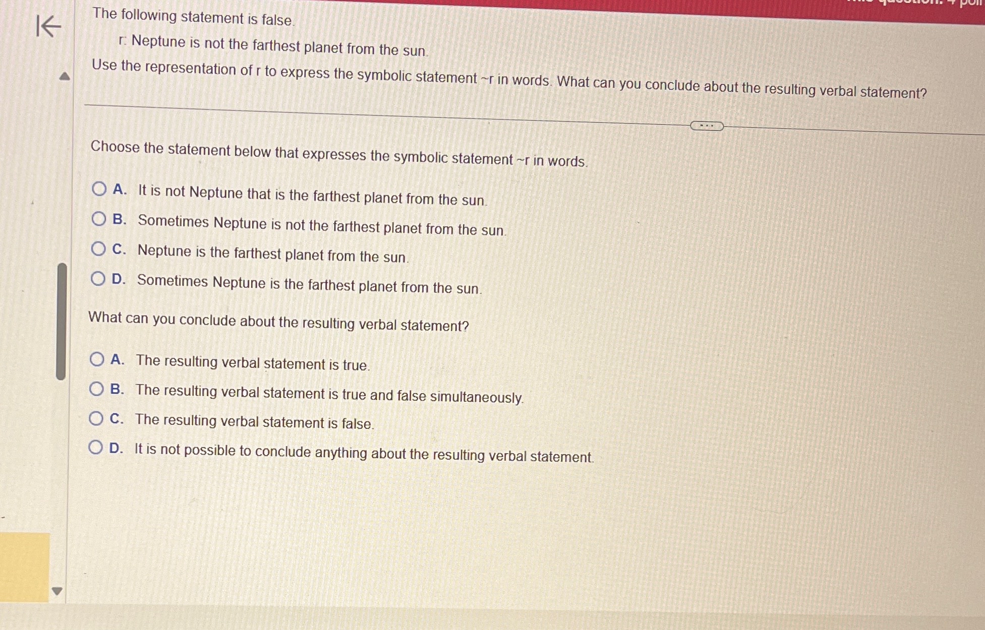 Solved The following statement is false.r. ﻿Neptune is not | Chegg.com