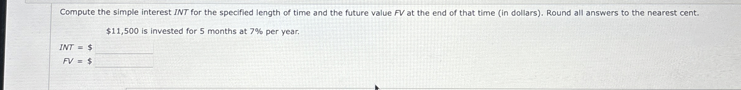 Solved Compute the simple interest INT for the specified | Chegg.com