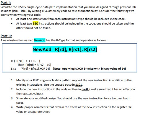 Solved Part 1:Simulate the RISC-V single-cycle data path | Chegg.com