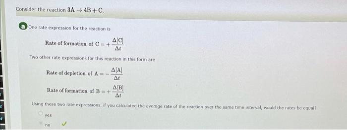 Solved Consider the reaction 3A 4B+C. a one rate expression | Chegg.com