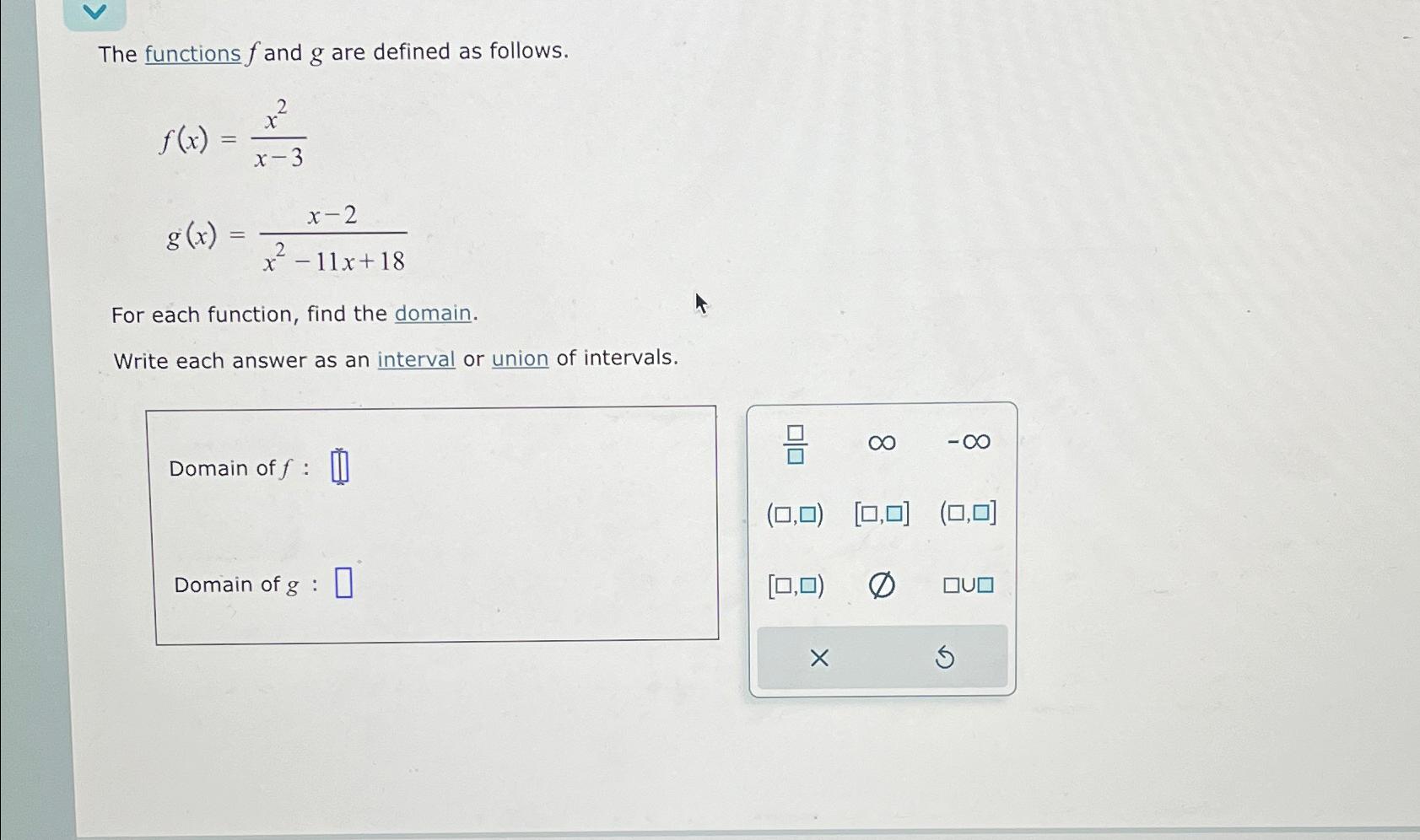 Solved The functions f ﻿and g ﻿are defined as | Chegg.com