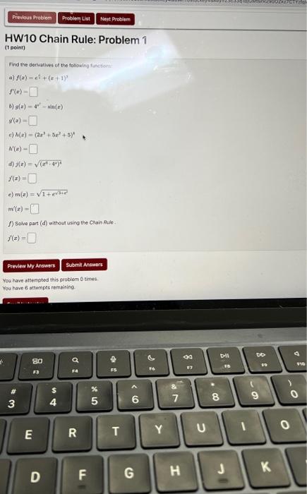 Solved HW10 Chain Rule: Problem 1 (1 point) Find the | Chegg.com