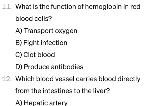 Solved What is the function of hemoglobin in red blood | Chegg.com