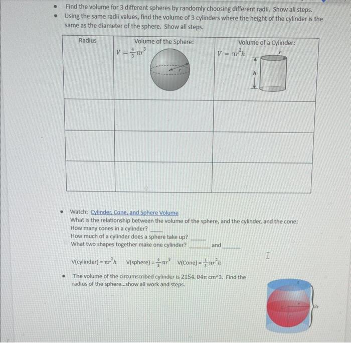 Solved Find the volume for 3 different spheres by randomly | Chegg.com