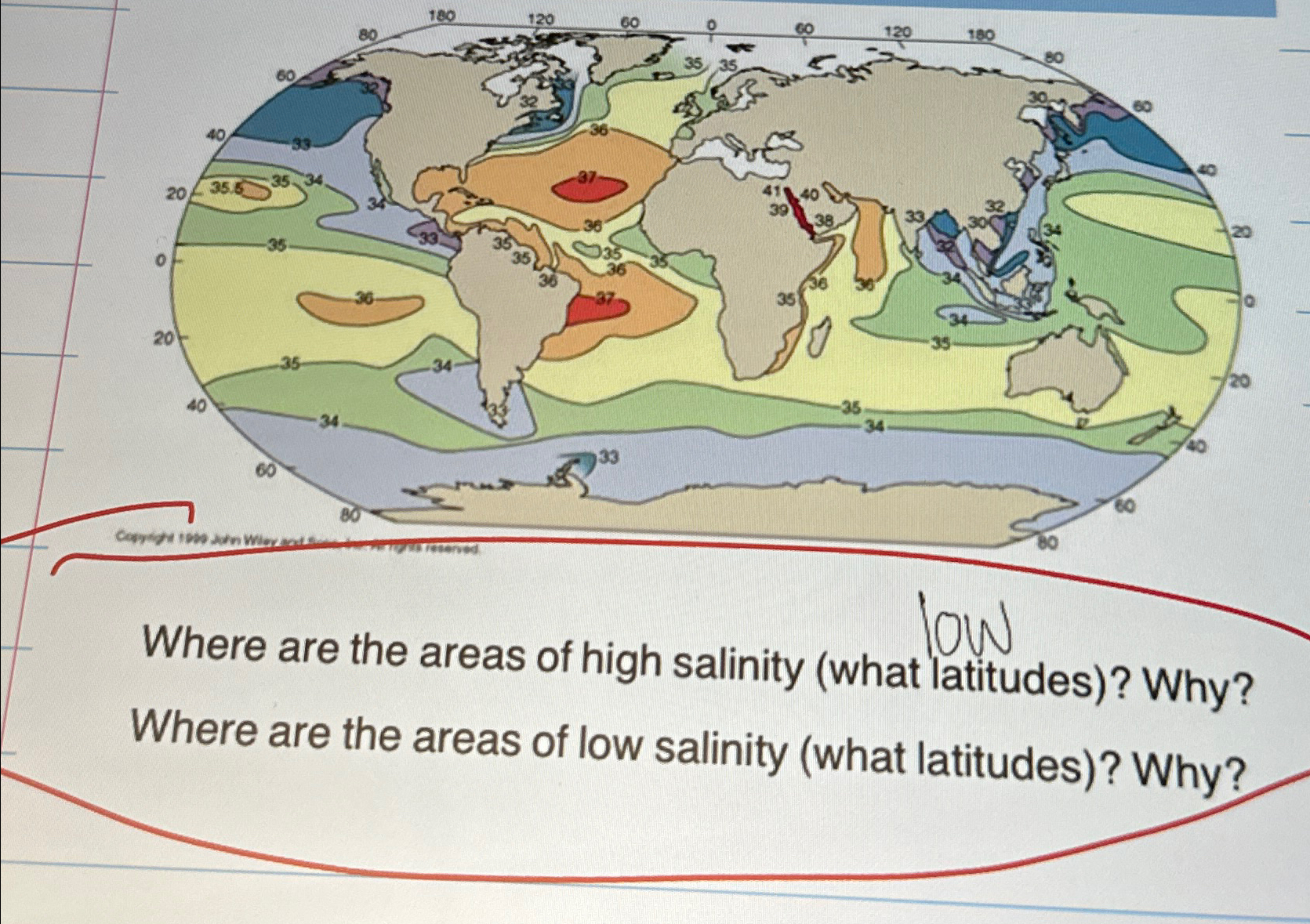 Solved Where are the areas of high salinity (what | Chegg.com