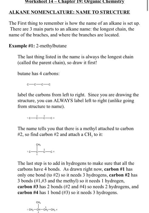 Solved Worksheet 14 – Chapter 19: Organic Chemistry ALKANE | Chegg.com