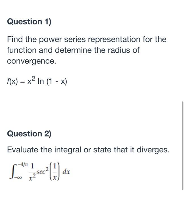 Solved Find the power series representation for the function | Chegg.com