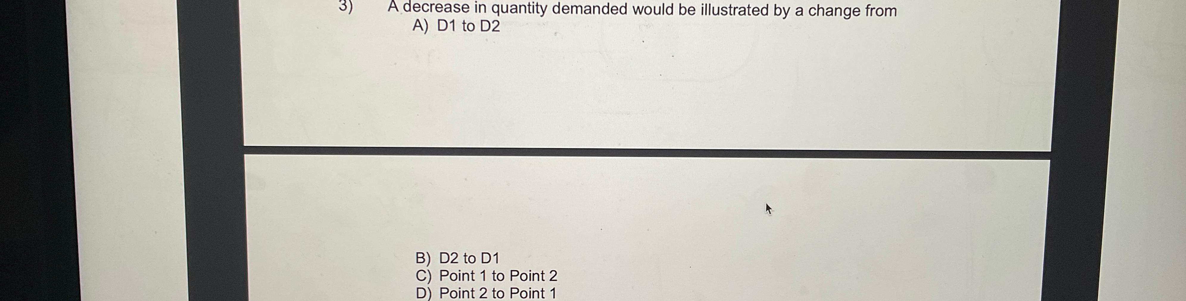 Solved A decrease in quantity demanded would be illustrated | Chegg.com