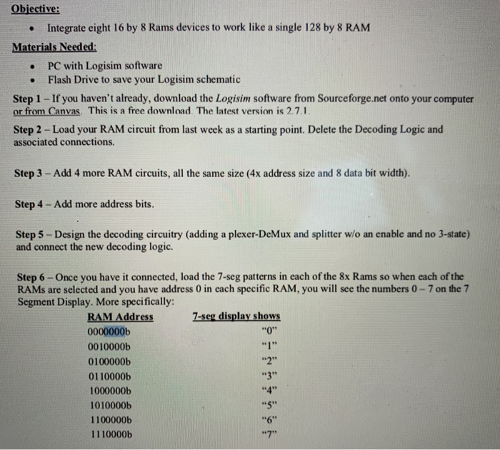 Objective: • Integrate eight 16 by 8 Rams devices to | Chegg.com