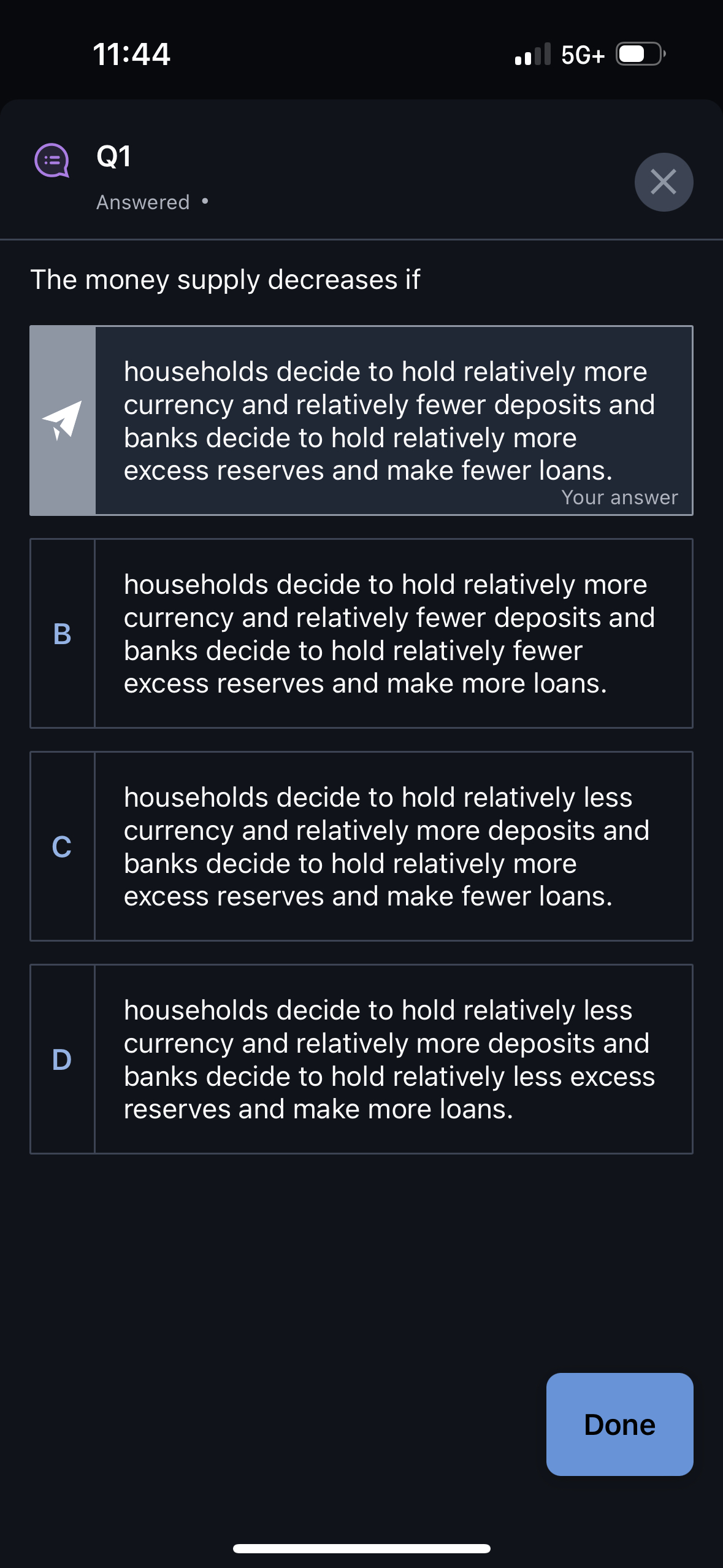 Solved 11:445G+Q1AnsweredThe money supply decreases | Chegg.com