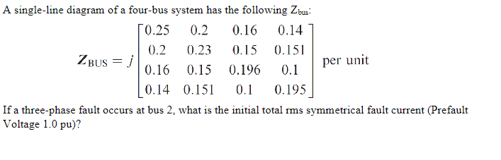 Solved A single-line diagram of a four-bus system has the | Chegg.com