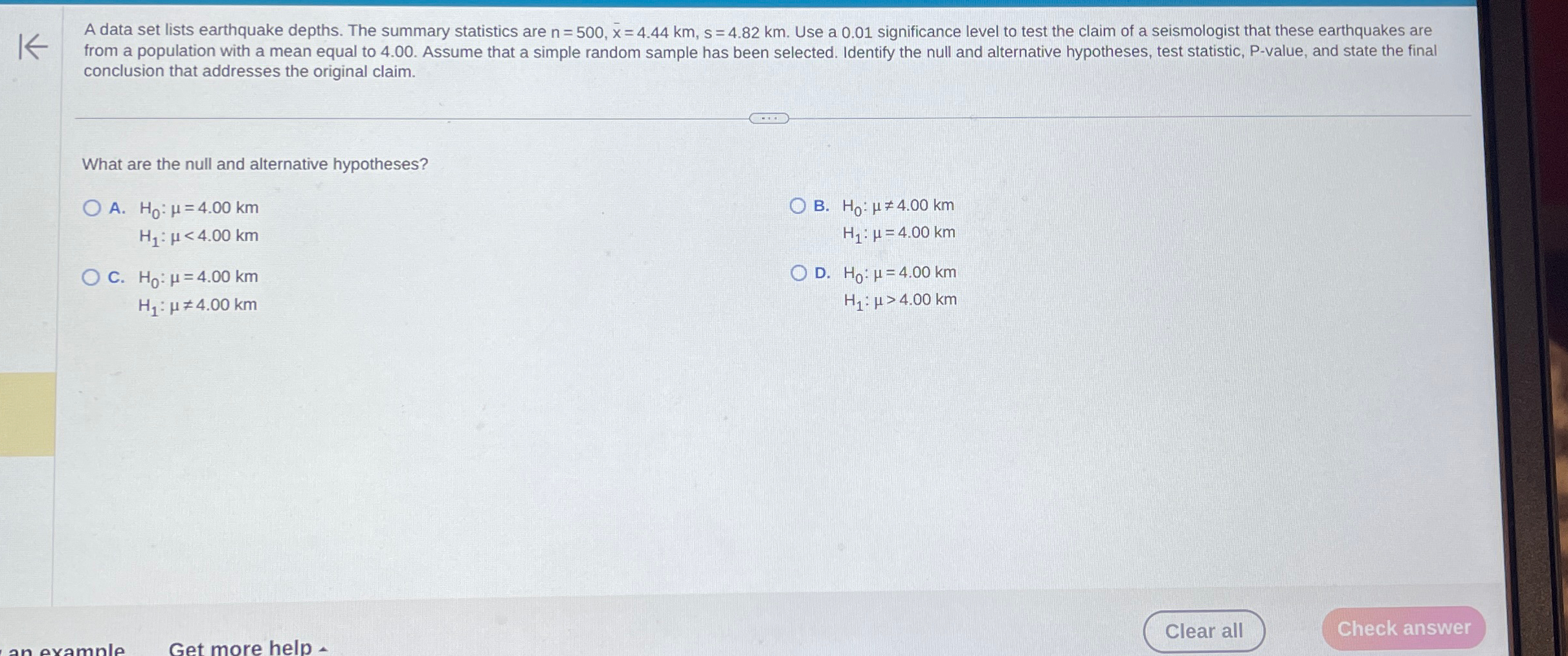 Solved A data set lists earthquake depths. The summary | Chegg.com