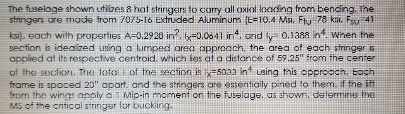The fuselage shown utilizes 8 hat stringers to carry | Chegg.com
