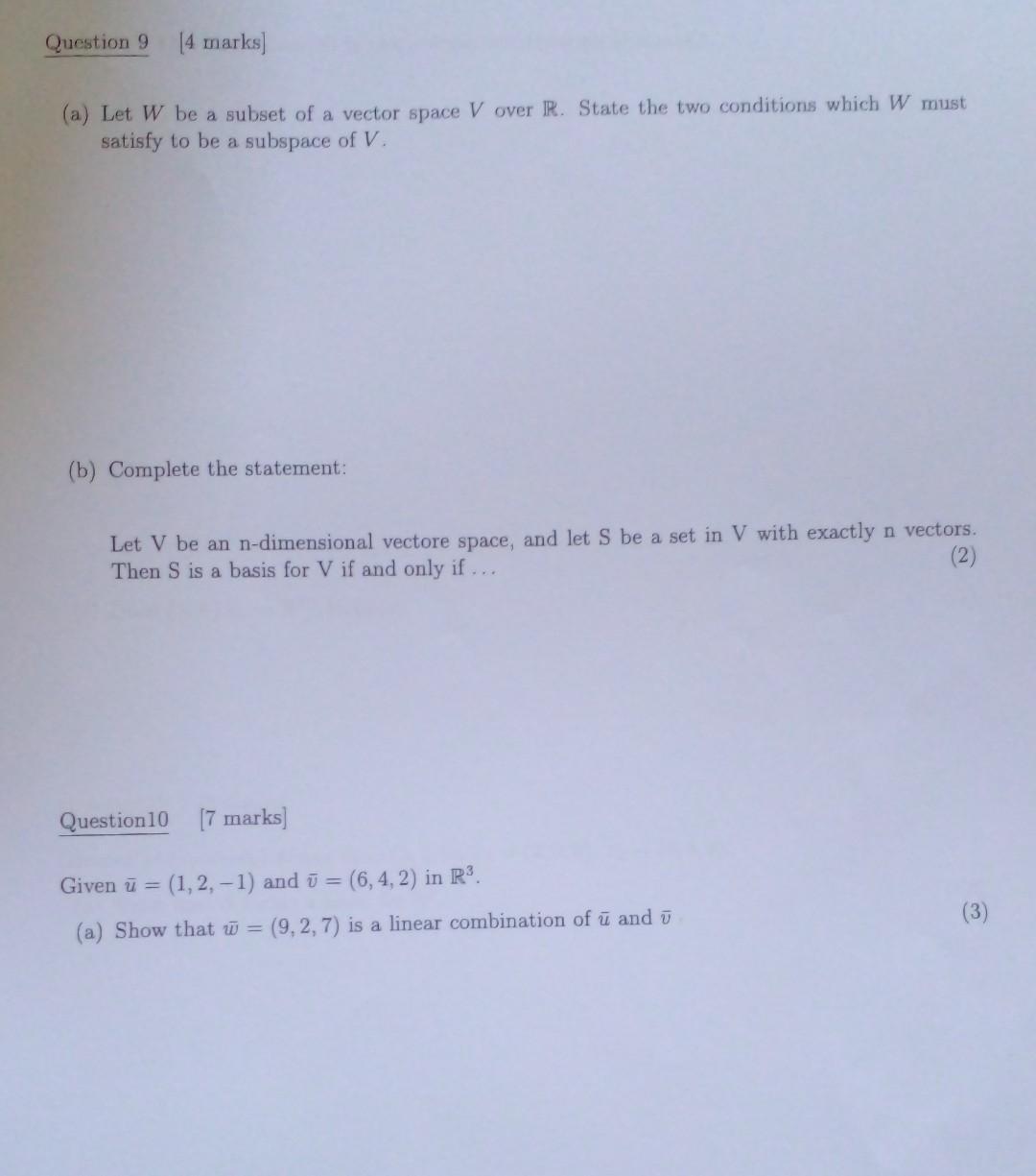 Solved (a) Let W be a subset of a vector space V over R. | Chegg.com
