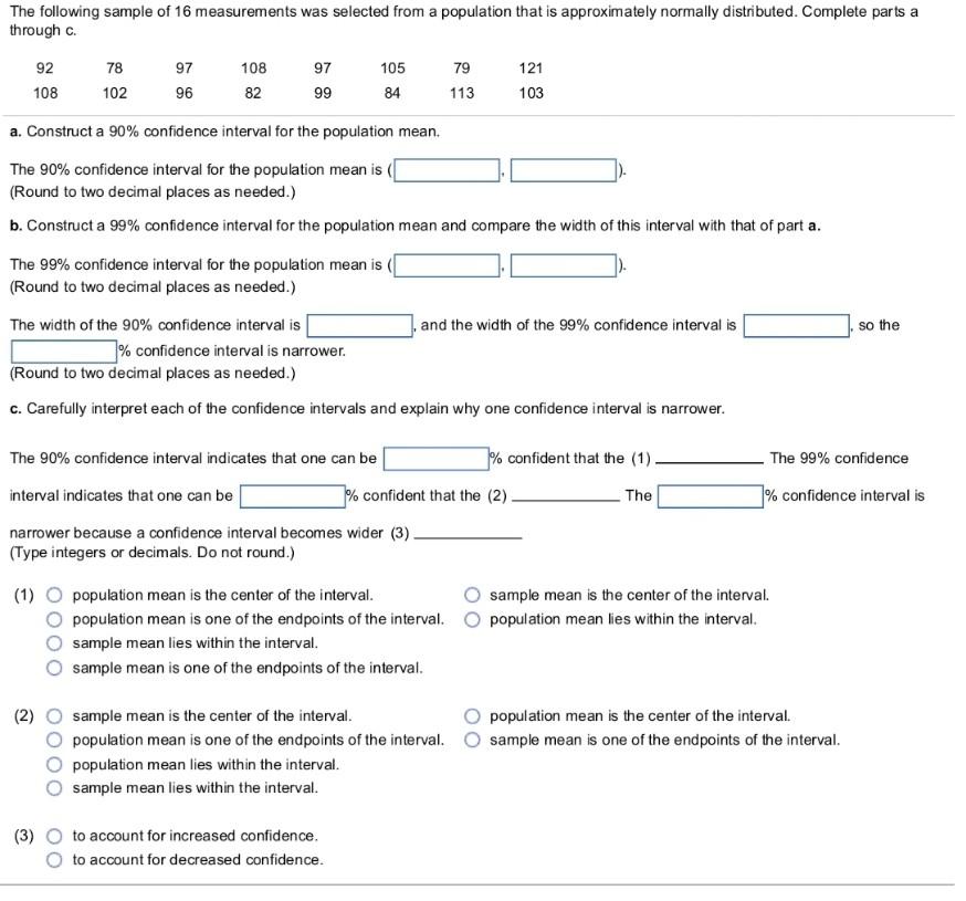 Solved a. Construct a 90% confidence interval for the | Chegg.com