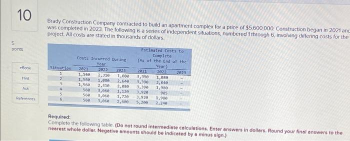 Solved 10 Brady Construction Company contracted to build an | Chegg.com