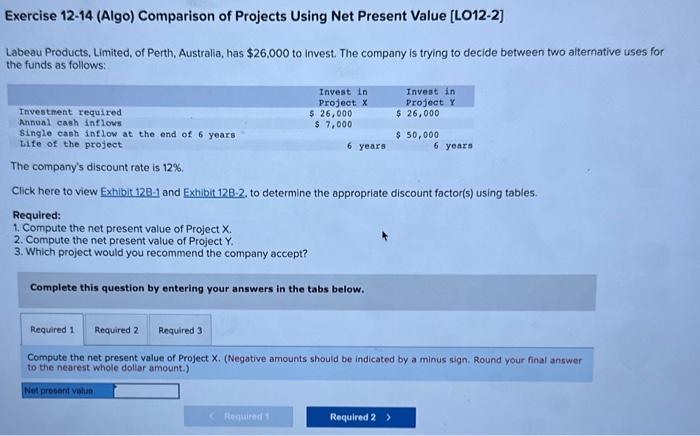 Solved Exercise 12-14 (Algo) Comparison of Projects Using | Chegg.com