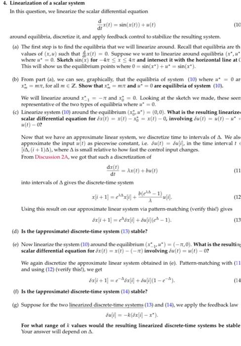(10 4. Linearization of a scalar system In this | Chegg.com