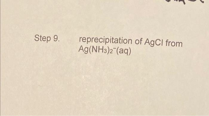 Solved Step 9. reprecipitation of AgCl from Ag(NH3)2−(aq) | Chegg.com
