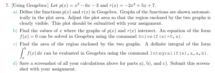 Solved [Using Geogebra:] ﻿Let p(x)=x2-6x-3 ﻿and | Chegg.com