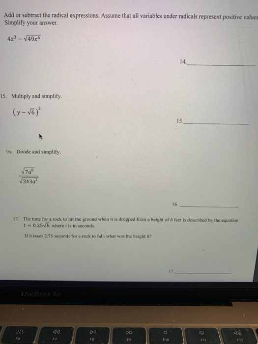 Solved Add or subtract the radical expressions. Assume that | Chegg.com