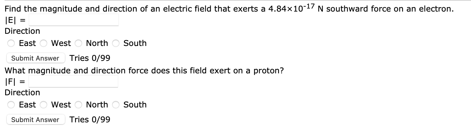 Solved Find the magnitude and direction of an electric field | Chegg.com