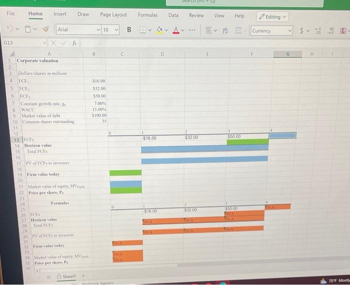 Solved Excel Online Structured Activity: Corporate:valuation | Chegg.com